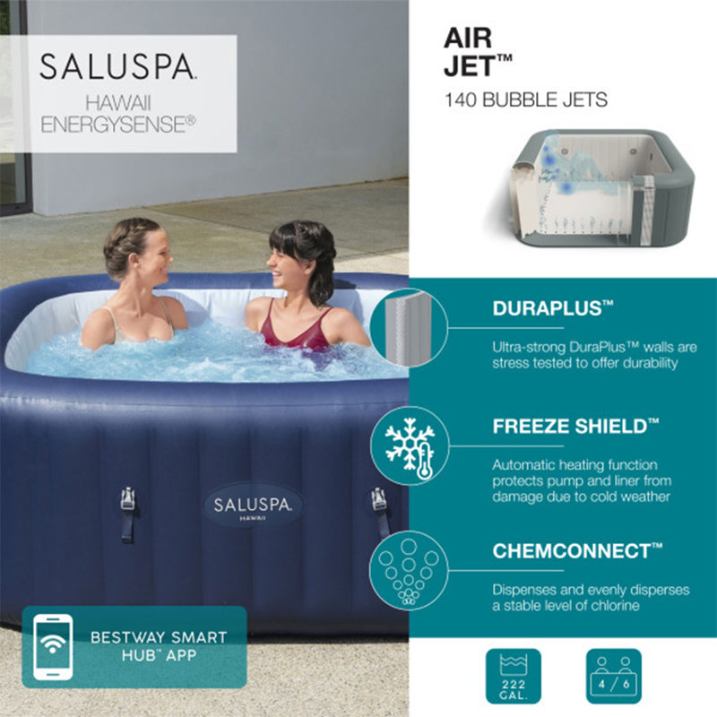 Bestway Saluspa Hawaii Airjet Inflatable Hot Tub With Energysense Cover, Blue & Reviews | Wayfair